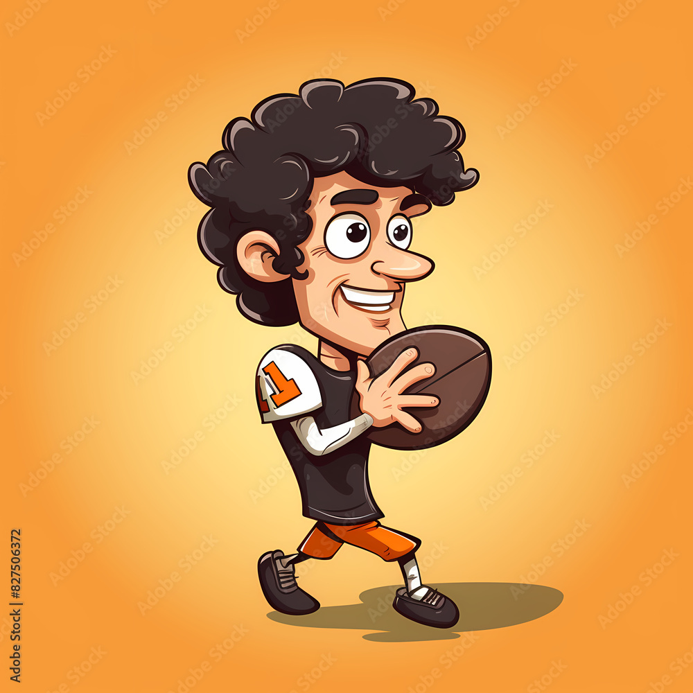 American Football Player with Ball in field,Cartoon quarterback picture ...