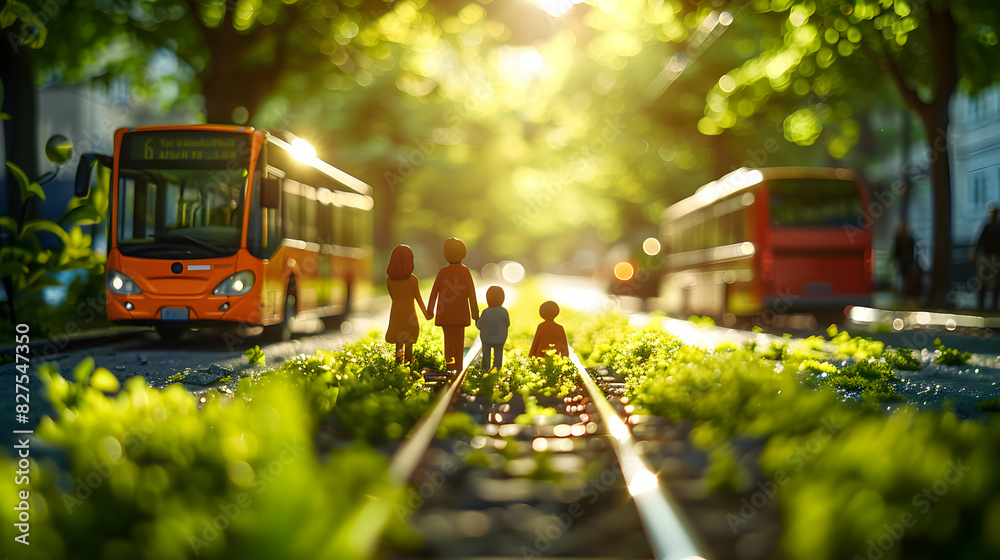 Modern Family Commuting Together on Public Transportation High ...