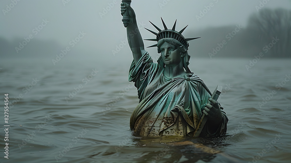 The Statue of Liberty stands tall in floodwaters, America's struggle ...