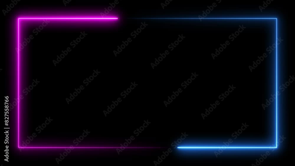 Neon animation of rectangular title frame. Pink blue neon glowing ...