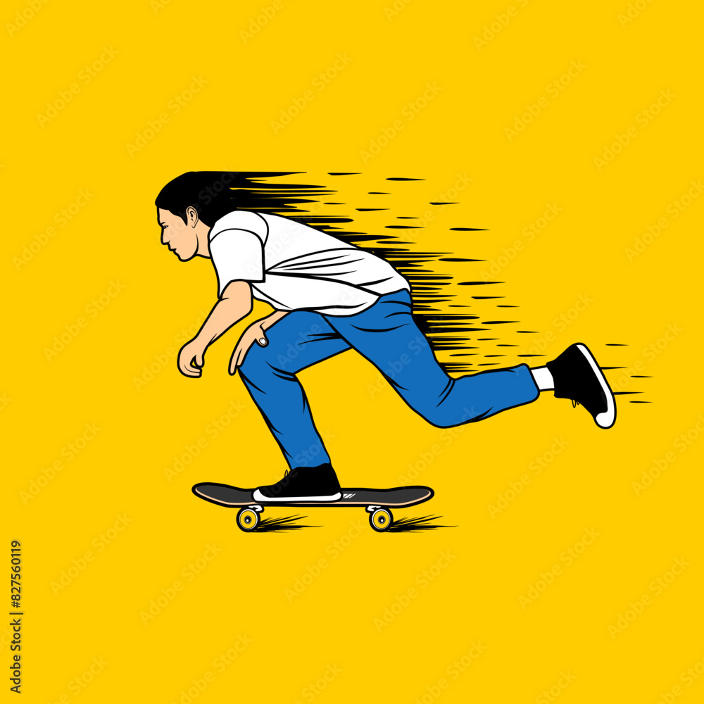 man riding a skateboard at high speed cartoon vector illustration Stock ...