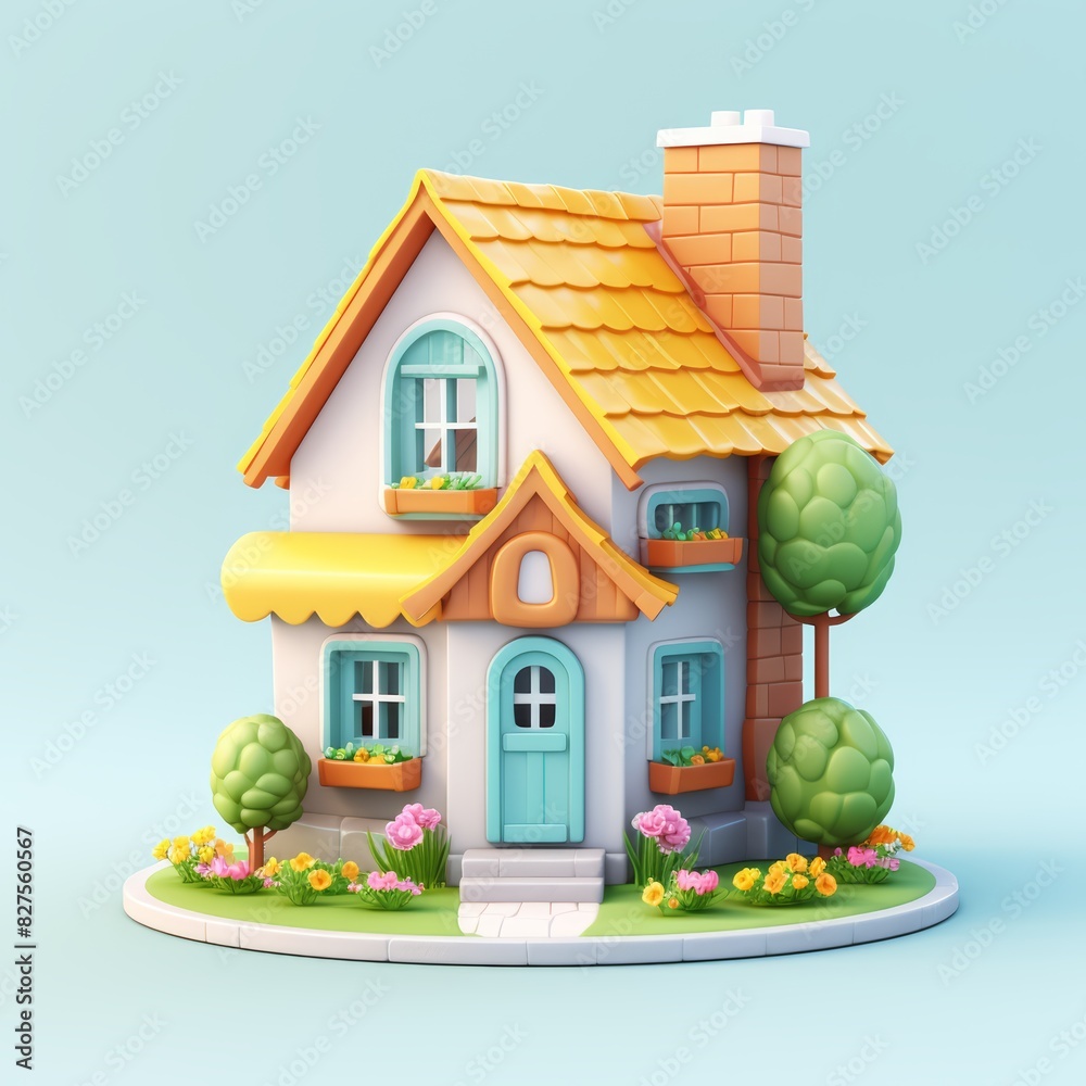 3D cartoon flawless color house with a cute, compact, and simple design ...