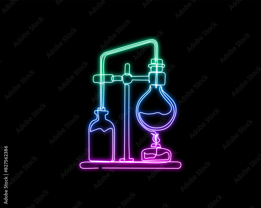 Neon light glow laboratory test tube. Continuous one line drawing of ...