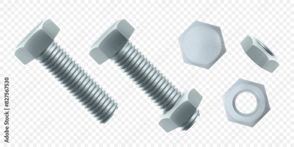 Isometric vector illustration steel bolt and hex nut isolated on white ...