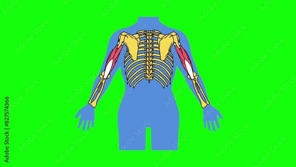 Flat Detailed Outlined Triceps Brachii Extension - Skeleton on Green ...