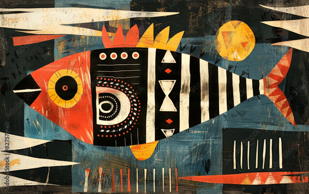 Colorful abstract fish artwork with geometric patterns and vibrant ...