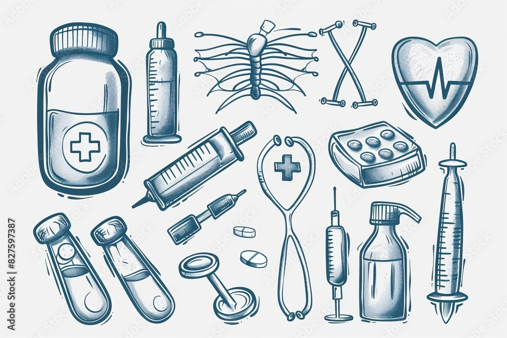 sketchy medical icons on white background hand drawn healthcare symbols ...