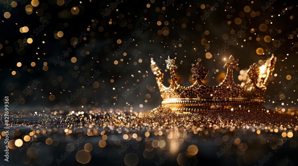 Photo of a luxurious gold crown on a sleek black background with ...