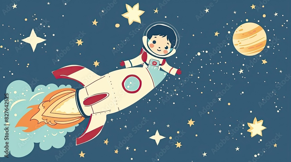 Stencil for children's art. Takeoff of a rocket for exploration into ...