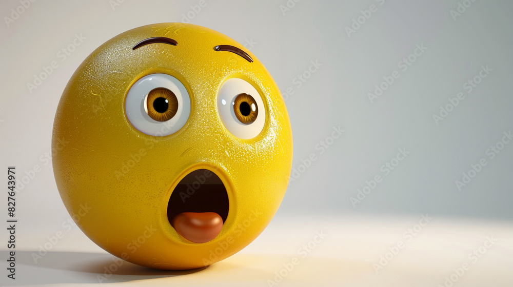 A 3D luxury yellow face emoji with wide eyes and a surprised open mouth ...