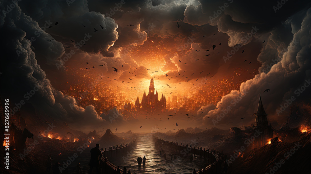 Doomsday With God Angels Demons and People in a Row Fantasy Landscape ...