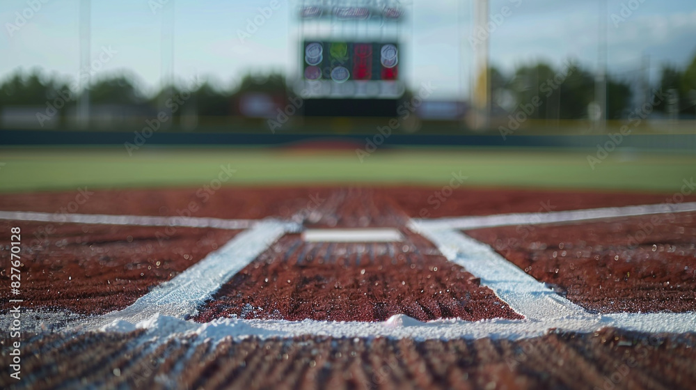 Detailed shot of a baseball field's infield, focusing on the perfect ...