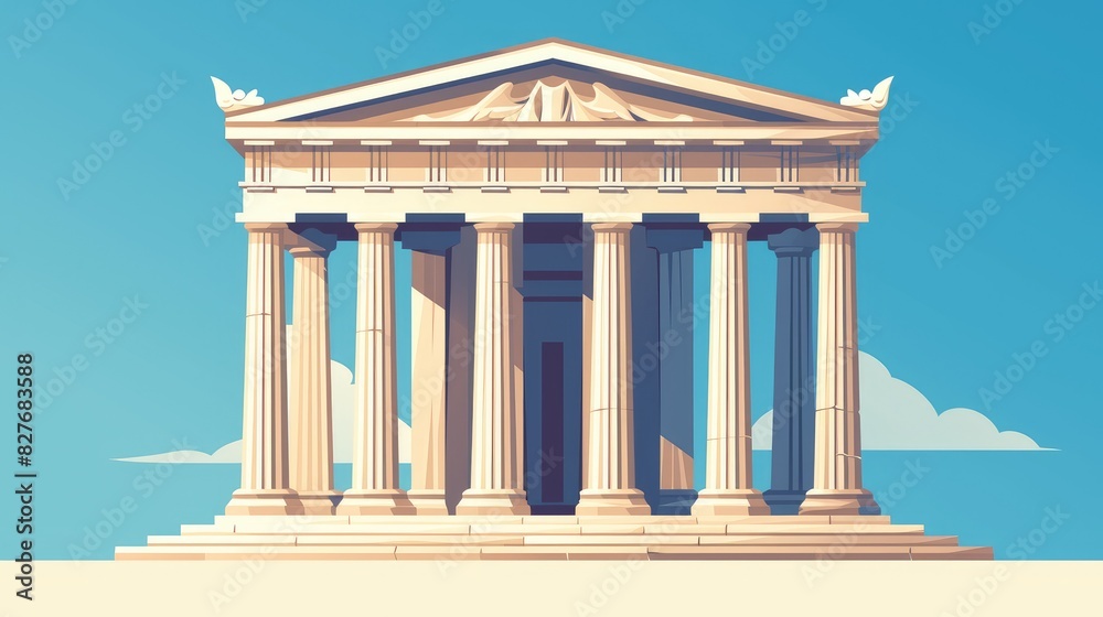 Flat 2d illustration of a classical architectural building featuring ...