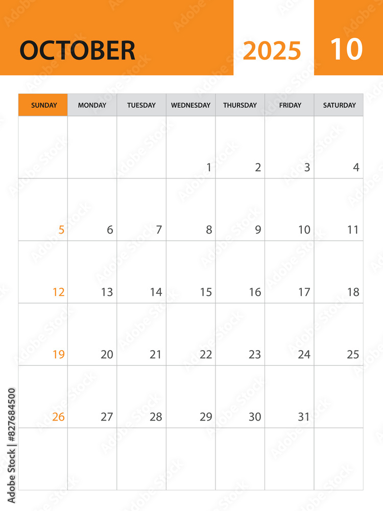 October 2025 template, Calendar 2025 template vector, planner monthly ...