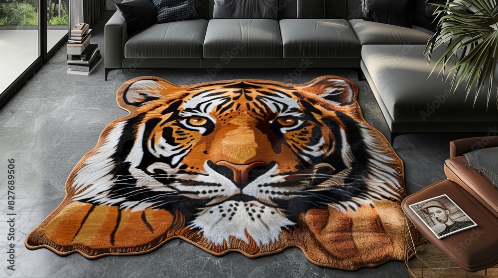 Tiger Face Tufting Rug, Man Cave Decor, Luxury Living Room with Quirky ...