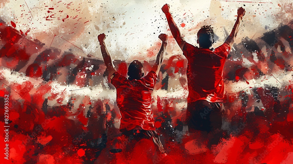 watercolor illustration of excited emotional crowd of sport fans ...