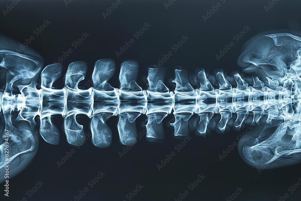 Full spinal column Xray image, clear visibility of vertebrae ...