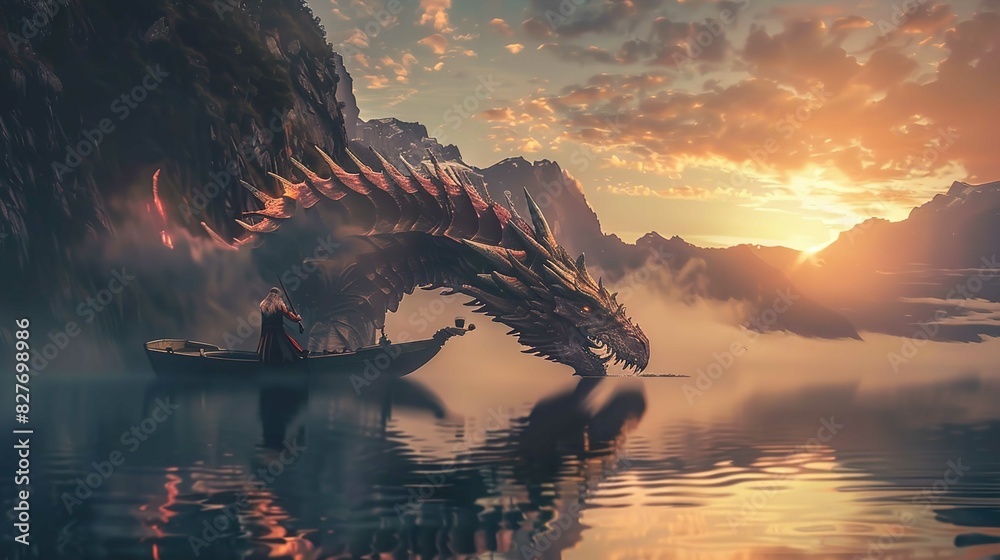 A majestic, large dragon with scales in shades of browns and reds ...