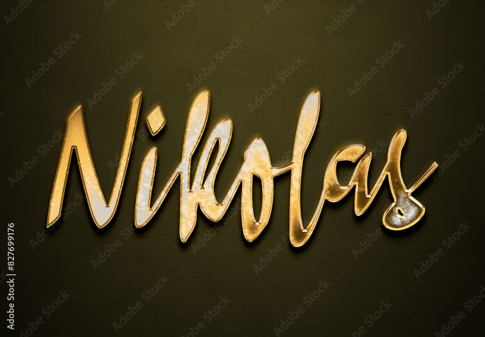 Old gold text effect of German name Nikolas with 3D glossy style Mockup ...