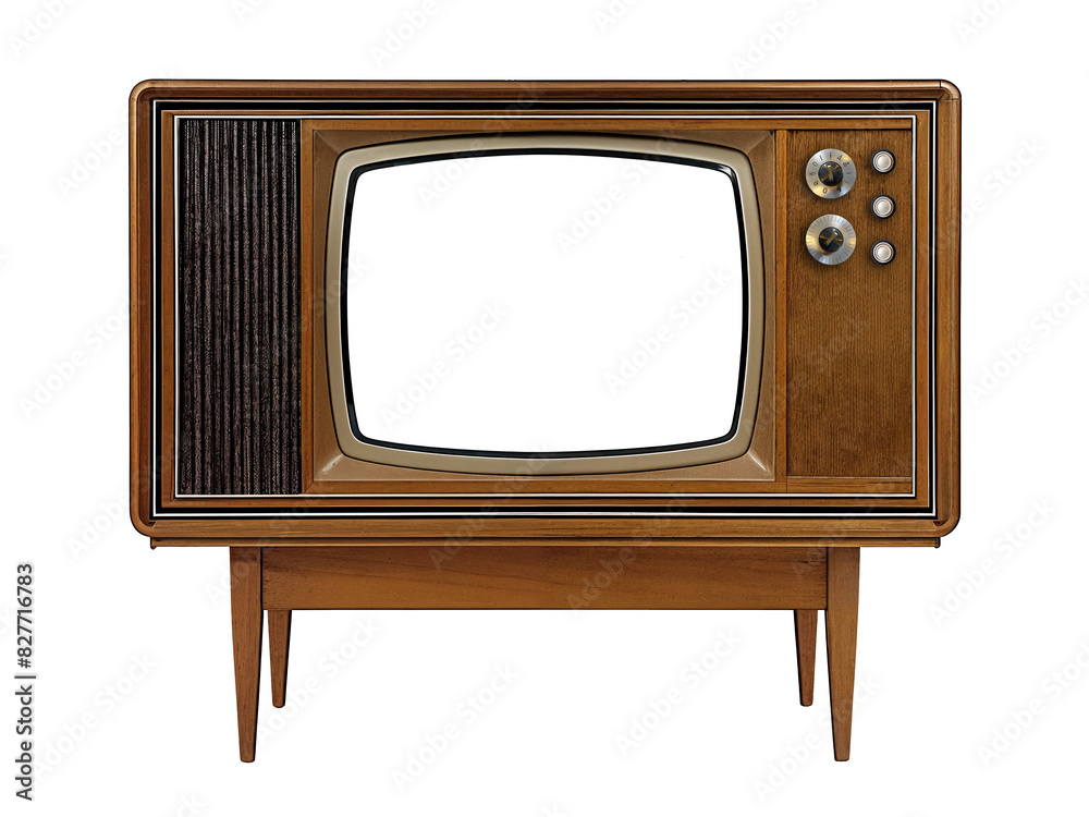 Vintage 1960's era wooden console television set isolated on a ...