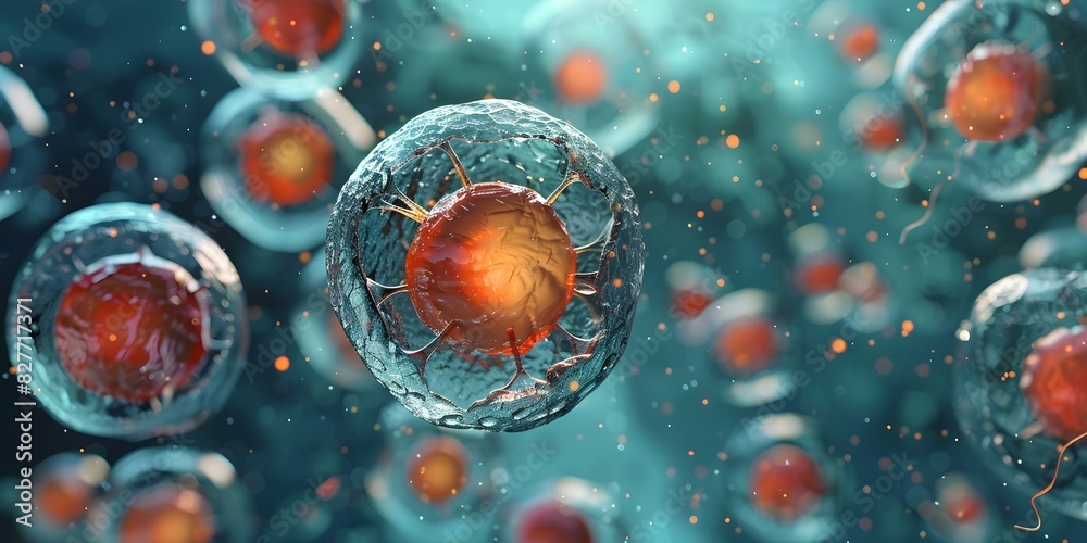 3D animation showing cell division under microscope depicting cell ...