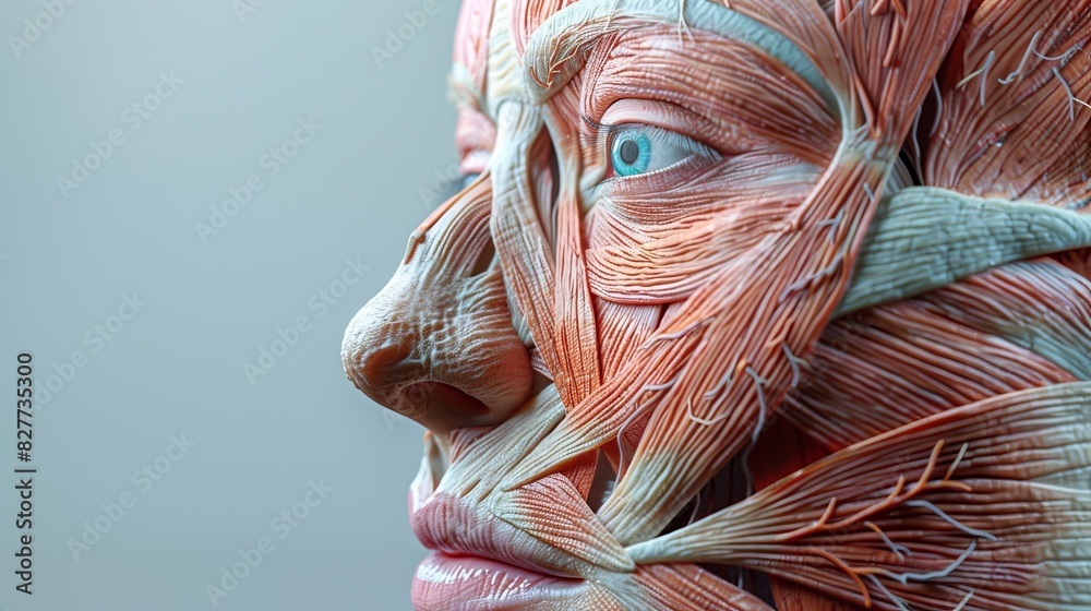 Anatomical cross section of female face muscle anatomy model, skin and ...