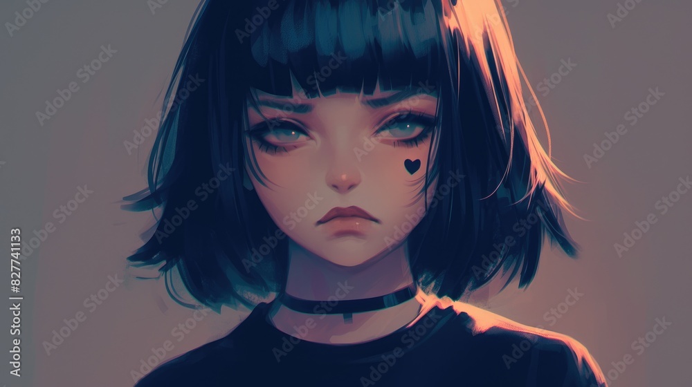 A hand drawn emoticon featuring a nonconformist emo girl with a bold ...