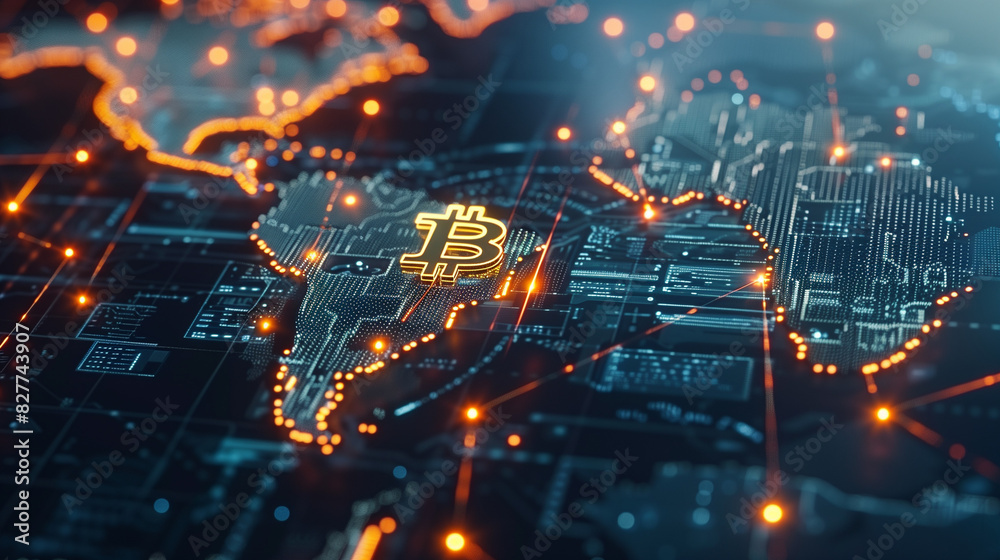 A detailed digital map shows the complex network of Bitcoin ...