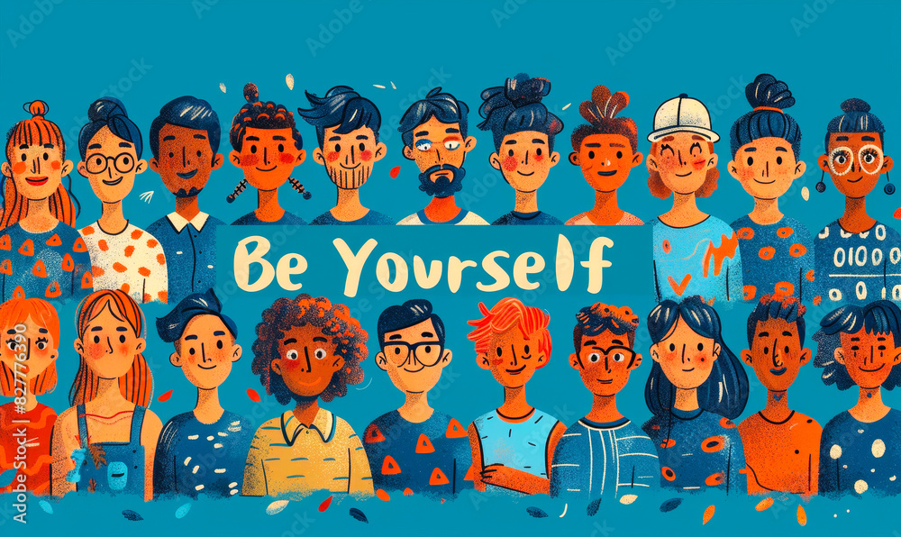 Colorful Cartoon Illustration of Diverse Group of People with Be ...