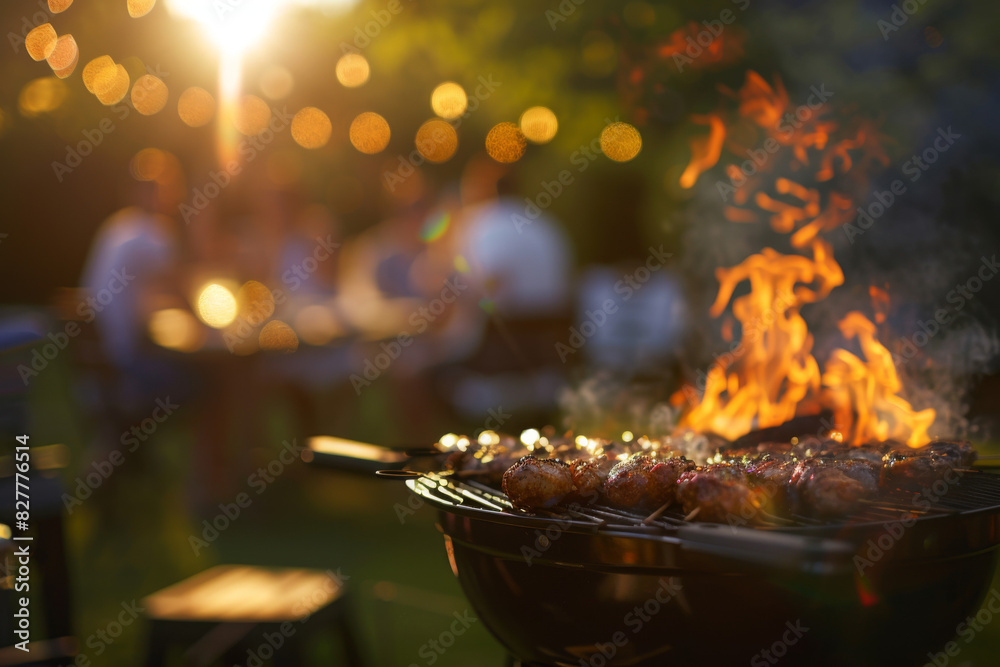key visual of an outdoor barbecue grill with flames and food on the ...
