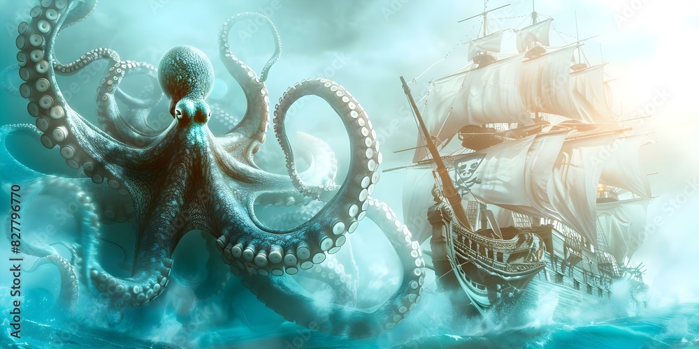 Epic Fantasy Sea Battle: Giant Octopus vs Pirate Ship in Stunning K ...