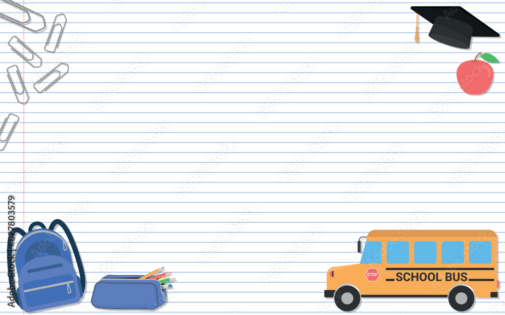 School Layout - Various School Itens on Notebook Paper Background ...