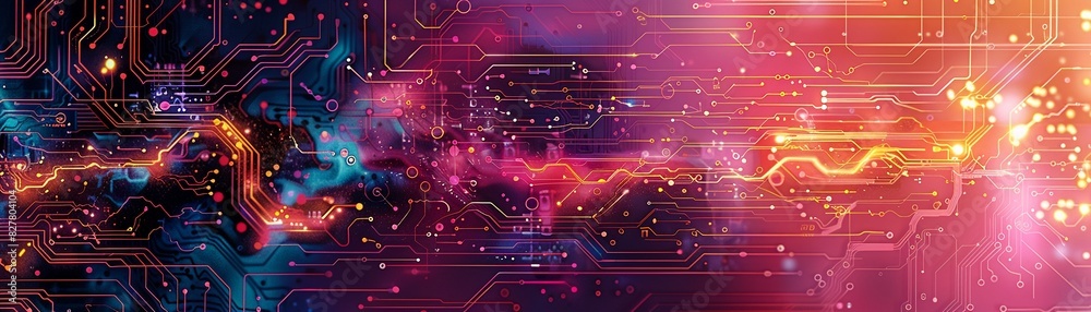 Digital painting of a microchip with flowing, organic circuits, merging ...