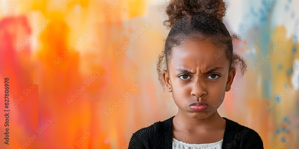 Expressing Anger: African girl in black cardigan against pastel ...