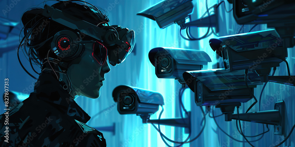 In a dimly lit room, a cyborg surreptitiously observes their target ...