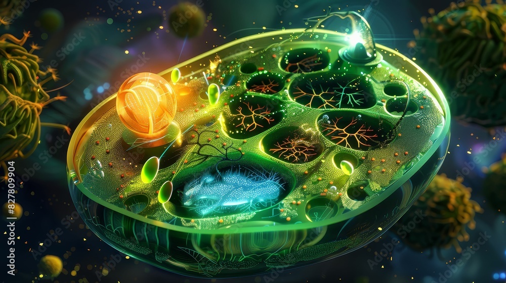 Highly detailed cross-section of a plant cell showing chloroplasts ...