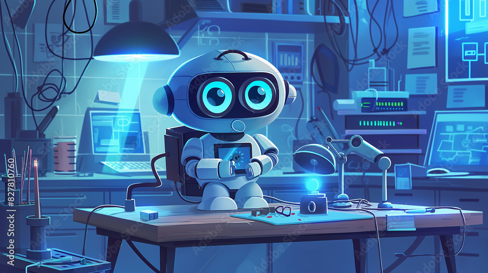 round cartoon robot with a face screen displaying expressive emojis ...