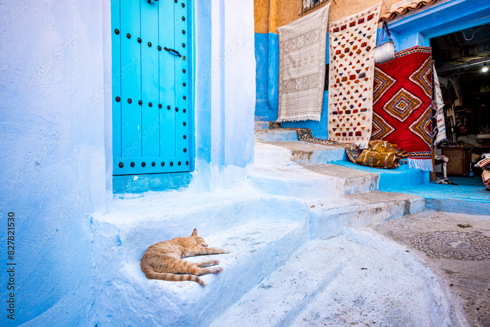 Night in Medina alleys and stairs of Chefchaouen, the famous Blue Pearl ...