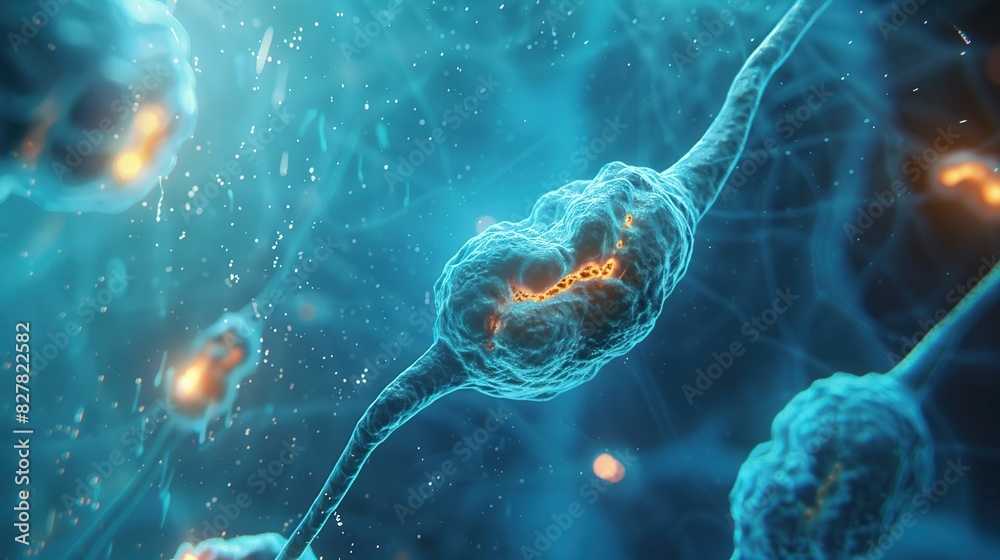 Blue synapse and neuron on a blue background Stock Illustration | Adobe ...