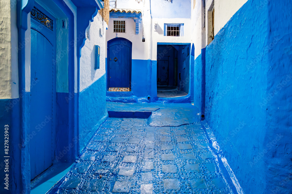 Night in Medina alleys and stairs of Chefchaouen, the famous Blue Pearl ...