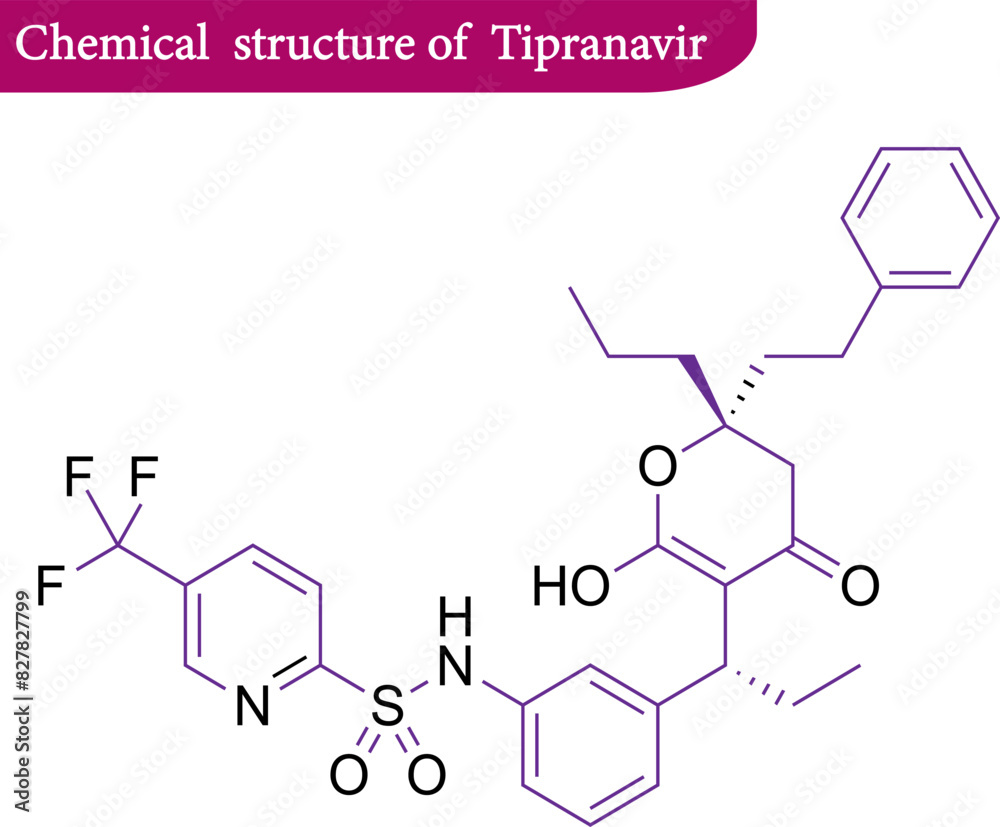Vector illustration of Skeletal formula of tipranavir Stock Vector ...
