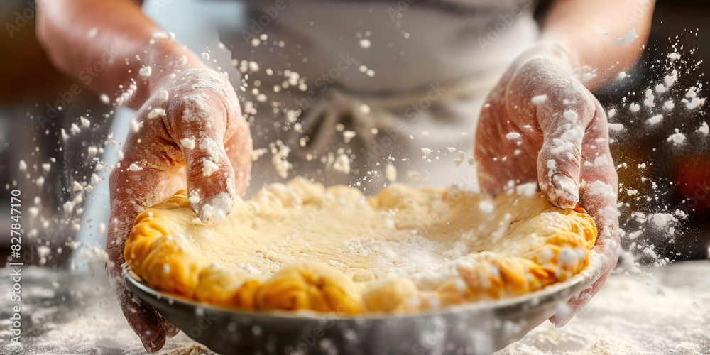 A skilled baker expertly molds dough, their hands coated in flour, as ...
