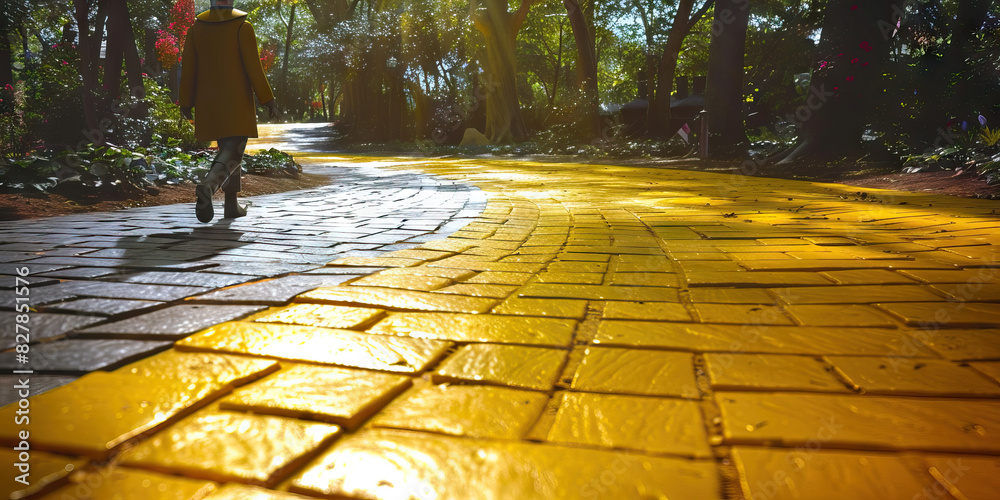 Yellow Brick Road - A traveler walks down a winding path, the iconic ...