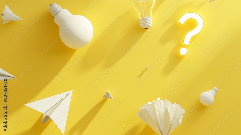 Bright yellow background with a variety of objects arranged on it Stock ...