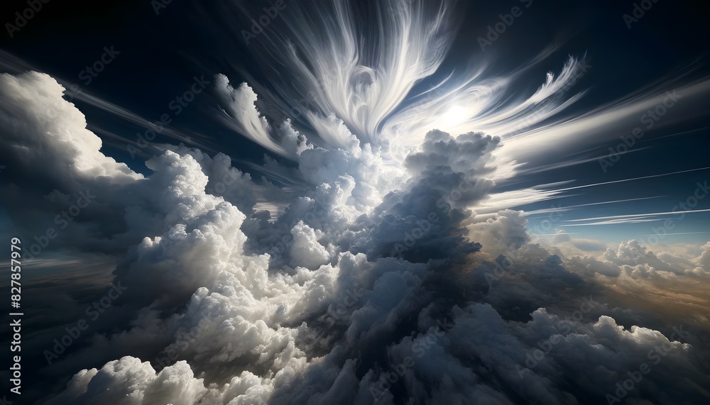 Terrific swirl clouds dominating the sky, creating a powerful and awe ...