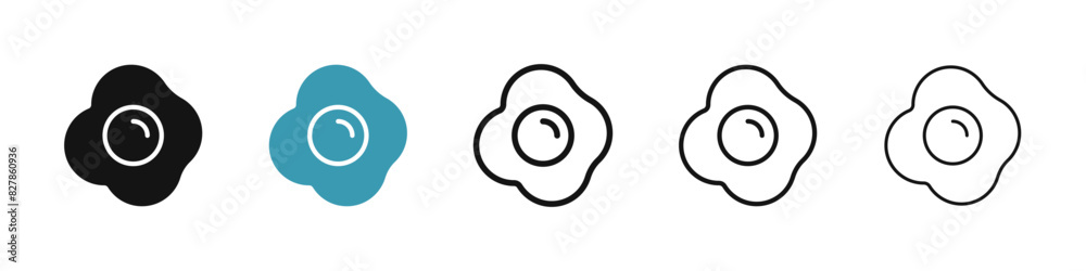 Egg fried line icon set. breakfast delicious omelette vector icon ...