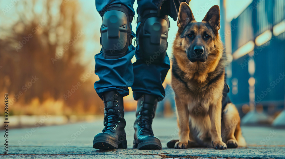 Trained K9 German Shepherd police and military guard dog standing next ...