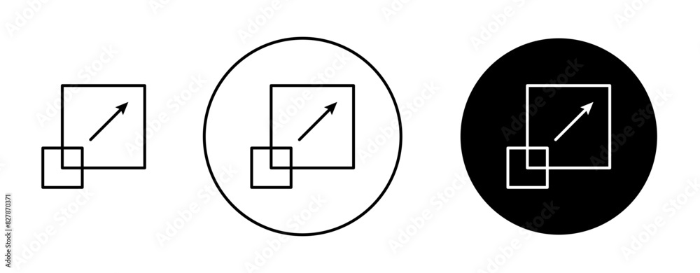 Resize icon set. upscale streamline screen vector button. scalable big ...