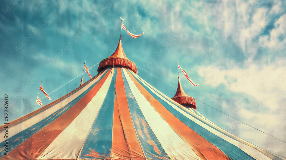 Exterior view of circus tent entrance, carnival festival entertainment ...