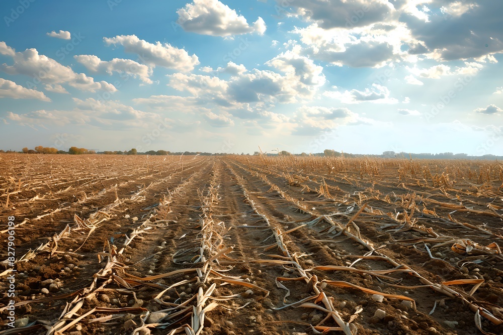Dry farmland with wilted plants. Natural disaster and drought concept ...